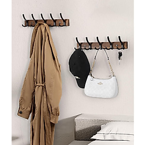 Optish Coat Rack Wall Mount for Entryway, Coat Hanger Wall Mount with 5 Black Tri-Hooks, Wooden Wall Coat Rack with Hooks for Coats, Hats, Towels, Umbrellas,2 Pack