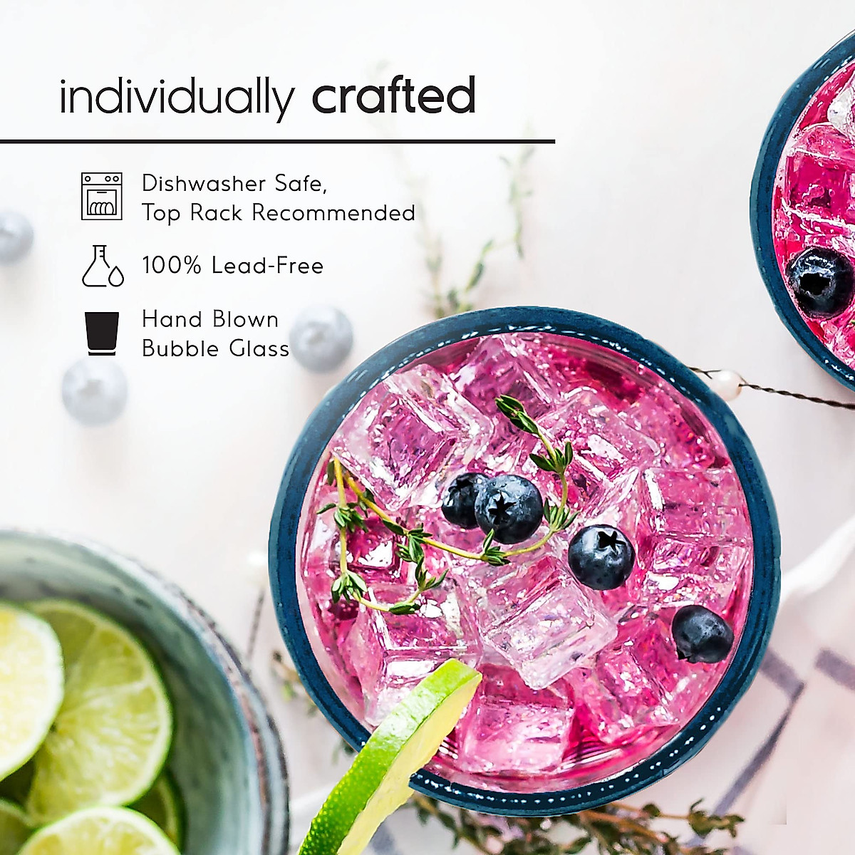 MexHandcraft Aqua Blue Rim 20 oz Tall Iced Tea Glasses, set of 6, Mexican Handmade Glassware, Recycled Glass, Lead & Toxin Free (Tall Iced Tea)