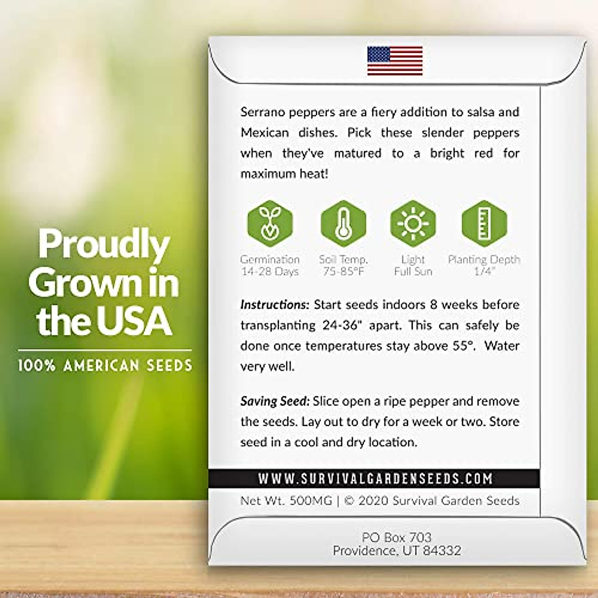 Survival Garden Seeds - Serrano Pepper Seed for Planting - 5 Packs with Instructions to Plant and Grow Spicy Mexican Peppers in Your Home Vegetable Garden - Non-GMO Heirloom Variety