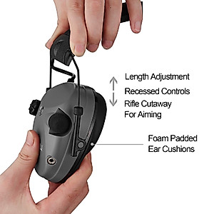 HUARUI Electronic Earmuff for Shooting Range Ear Protection for Shooting and Hunting Hearing Protection with Sound Amplification Electronic Shooting Earmuff(Gray)