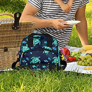 Insulated Lunch Bag for Women Men Teal Turtle Ocean Animal Nautical Floral Lunch Box Reusable Lunch Cooler Bag Large Lunch Tote Bag for Work Picnic Travel School