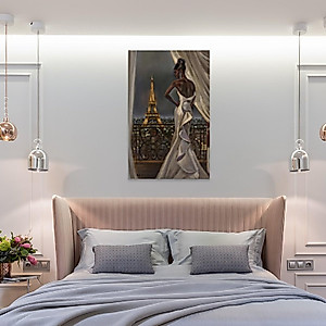 Posters & Prints Fashion African American Woman in Paris Oil Painting Poster Wall Art Paintings Canvas Wall Decor Home Decor Living Room Decor Aesthetic Prints 12x18inch(30x45cm) Unframe-style