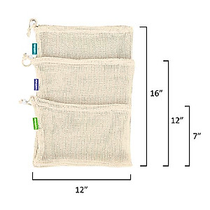 Earthwise Reusable Cotton Produce Bags Premium Set of 12 Grocery Bags Durable, Eco Friendly Material for Fruit and Vegetable Transport and Storage