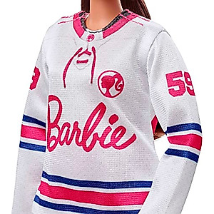Barbie Hockey Player Fashion Dolll with Curvy Shape & Brunette Hair, Sports Theme with Jersey Helmet & Hockey Accessories