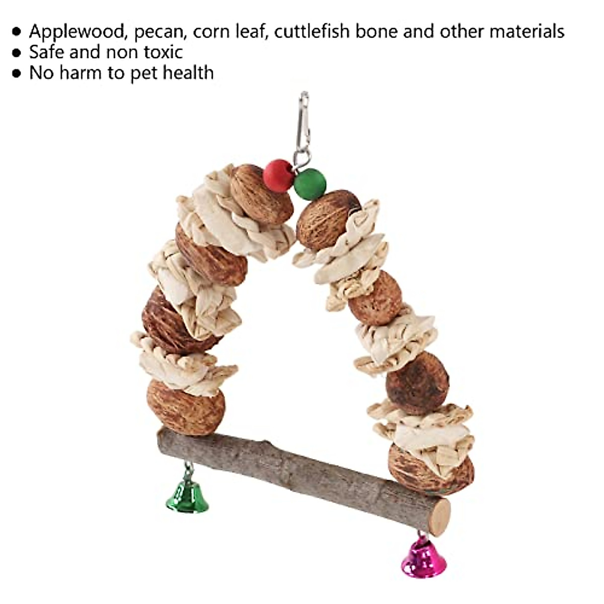 Bird Swing Healthy Cuttlefish Bone Toxic Free Parrots Swing Perch Hanging Nuts with Bells for Parakeets Parakeets (S)