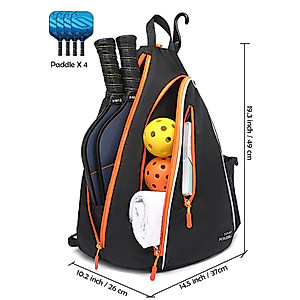 OUTPLORER Pickleball Bag for Men Women Pickleball Backpack Reversible Crossbody Sling Bag Sports Pickleball Sling Bag Adjustable Pickleball Backpack with Fence Hook (05Black)