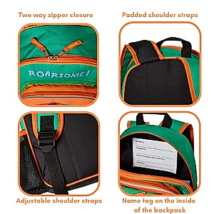 RALME Dinosaur Mini Backpack Set with Water Bottle and Insulated Lunch Pocket for Kids & Toddlers - 12 Inch, Green