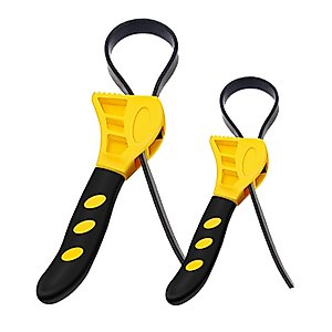 ROADGIVE 2 Piece Rubber Strap Adjustable Wrench Oil filter wrench Silicone Belt Jar Opener Wrench for Mechanics Plumbers Home Kitchen Use (Yellow)