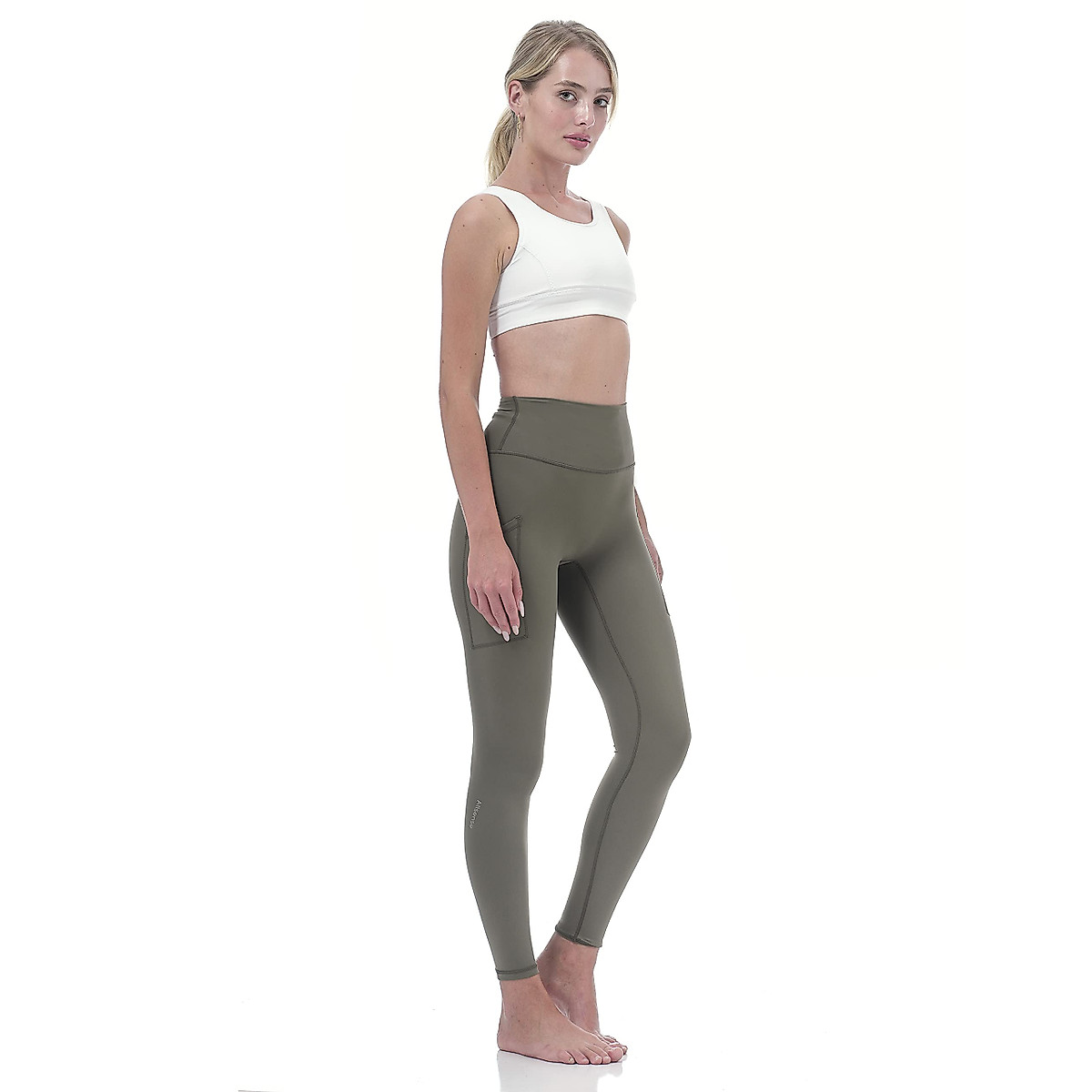 Allsense Women's High Waist Yoga Leggings with Inside and Back Zipper Pockets, Sports Gym Workout Running Pants S OliveGreen
