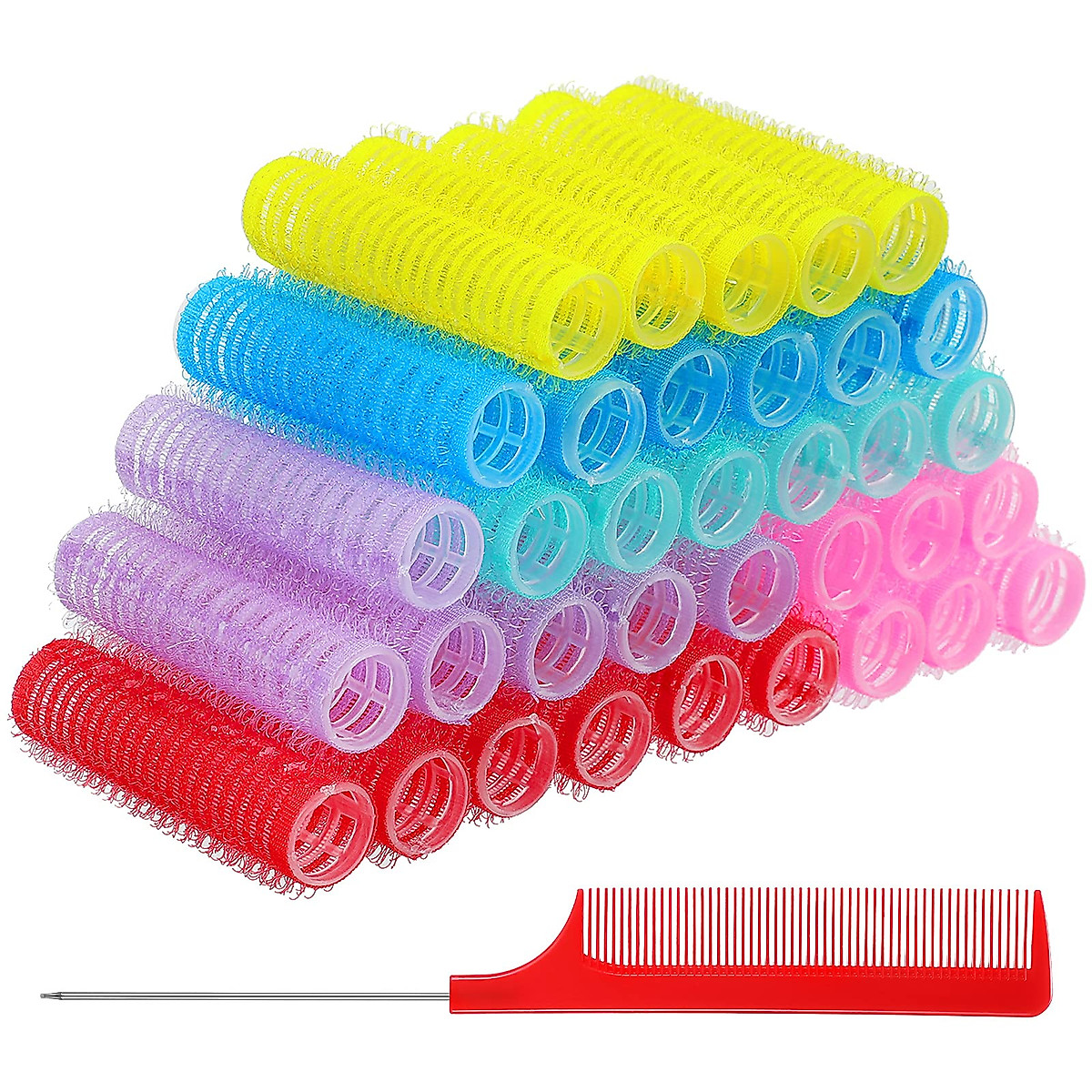 Syhood 36 Pieces Nylon Hair Rollers Curlers Set, Small Self Grip Salon Hairdressing Curlers Hair Rollers DIY Rat Tail Comb Hairdressing Tools for Women, Classic Colors Set