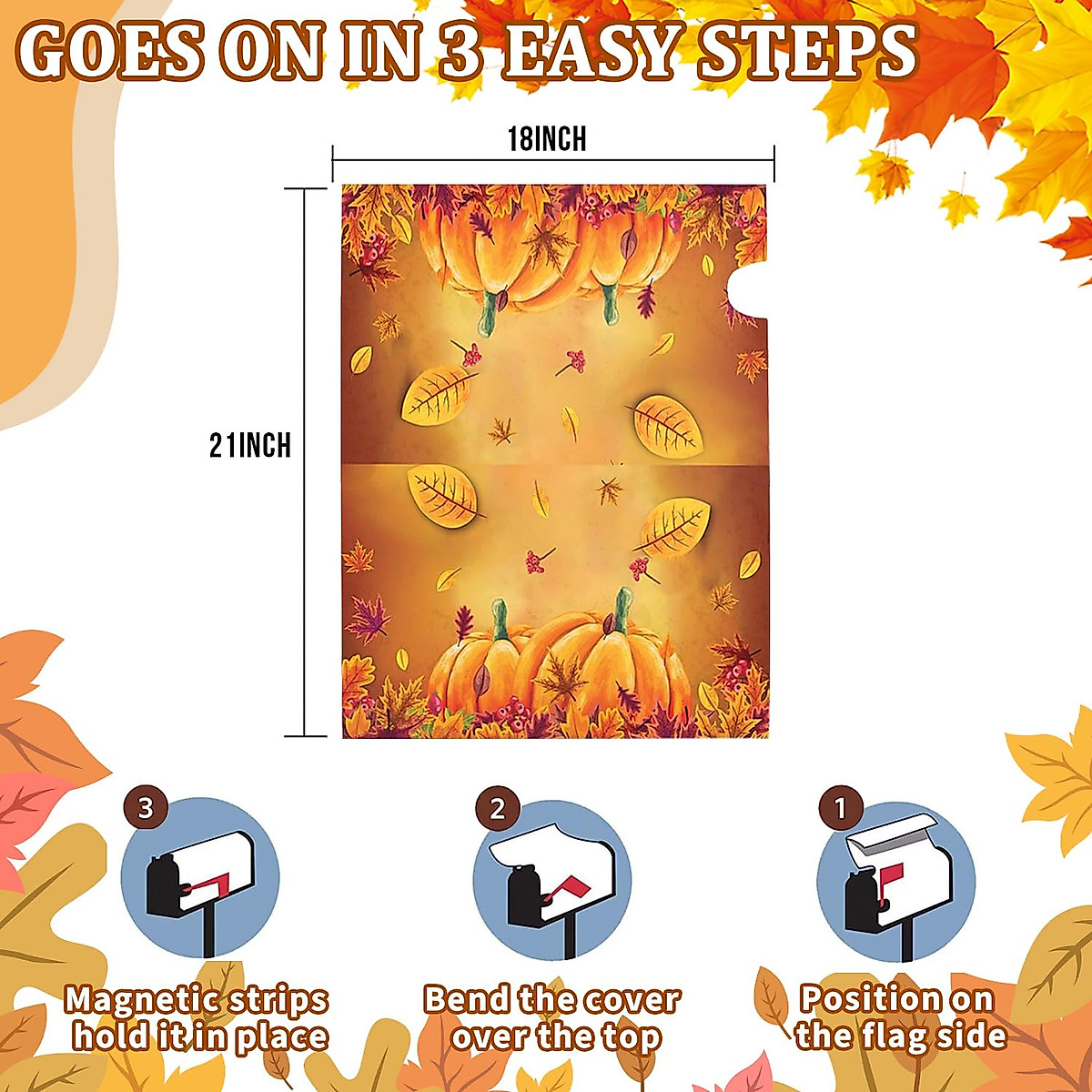 Fall Mailbox Covers Magnetic Pumpkin Leaf Thanksgivin Letter Post Box Cover Wrap Decoration Welcome Home Garden Outdoor Yard Outside Farmhouse Home Decor 21" Lx 18" W