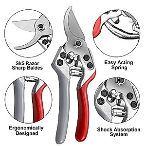 Pruning Shears, Garden Clippers Plant Scissors Professional Bypass Pruner Tree Branch Cutter Plant Trimming Scissors 2 PCS Red