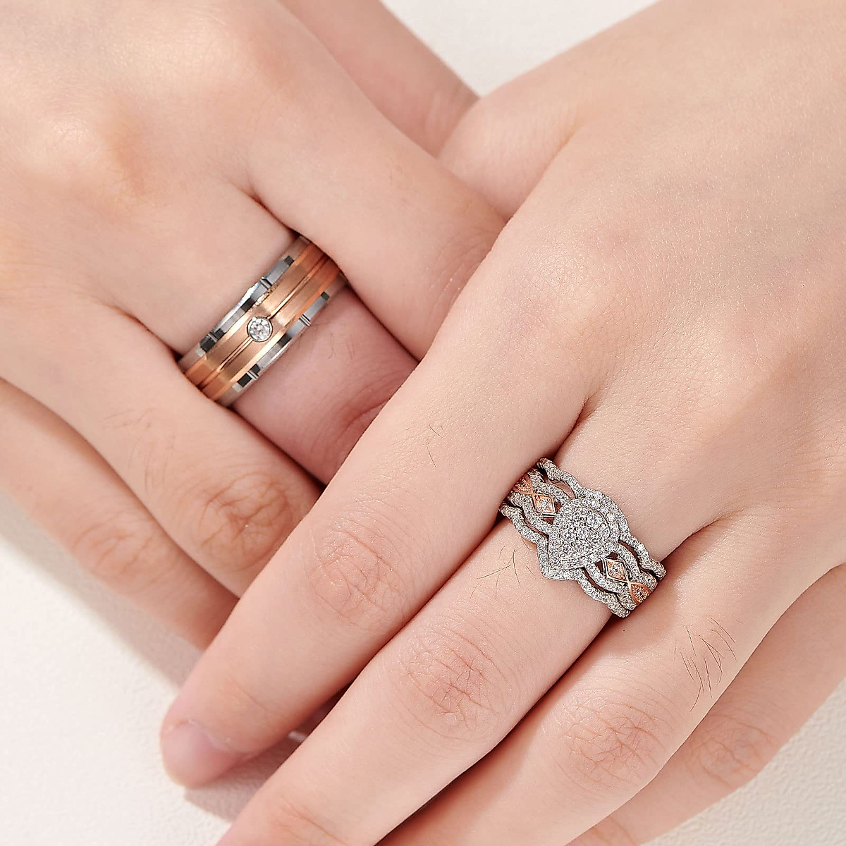 Newshe Jewellery Wedding Rings Set for Him and Her AAAAA Cz Women Mens Tungsten Bands 925 Sterling Silver Rose Gold 11&7