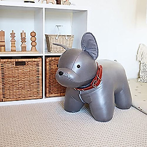CRITTER SITTERS 15-in. Seat Height Faux Leather Gray Dog Animal Shape Ottoman - Furniture for Nursery, Bedroom, Playroom, and Living Room Decor