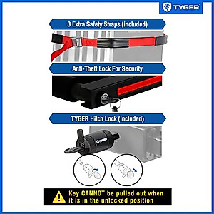 Tyger Auto TG-RK1B707B Folding Hitch-Mounted Ski/Snowboard Rack Fits 2" or 1.25" Receiver Carries 6 Pair Skis or 4 Snowboards | Key Lock | Security Strap | Vertical Adjustable | Tilt Access