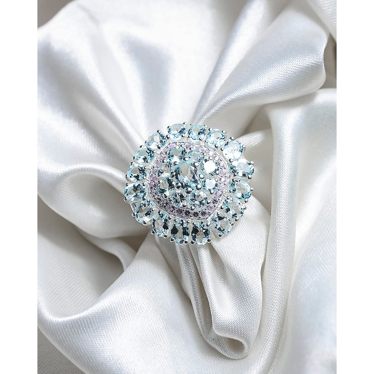 YoTreasure Aquamarine Pink Sapphire Solid 925 Sterling Silver Engagement Ring or Women