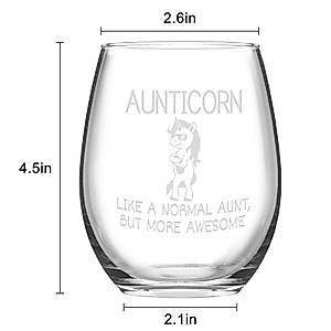 Futtumy Aunticorn Stemless Wine Glass, Aunt Gifts for Auntie Women Sister Mothers Day Christmas Birthday 15 Oz, Funny Unicorn Aunt Wine Glass Gifts from Niece Nephew