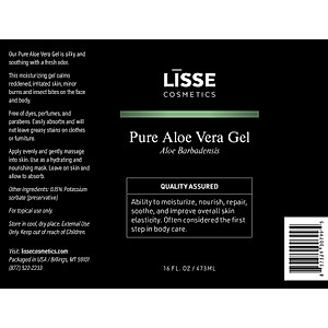 Lisse 100% Pure Aloe Vera Gel Cosmetic/Therapeutic Grade– Batch Tested and Verified – Premium Quality you can Trust 16oz