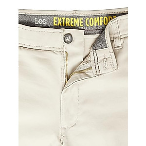 Lee Men's Extreme Motion Flat Front Relaxed Taper Pant, Dove, 38W x 30L