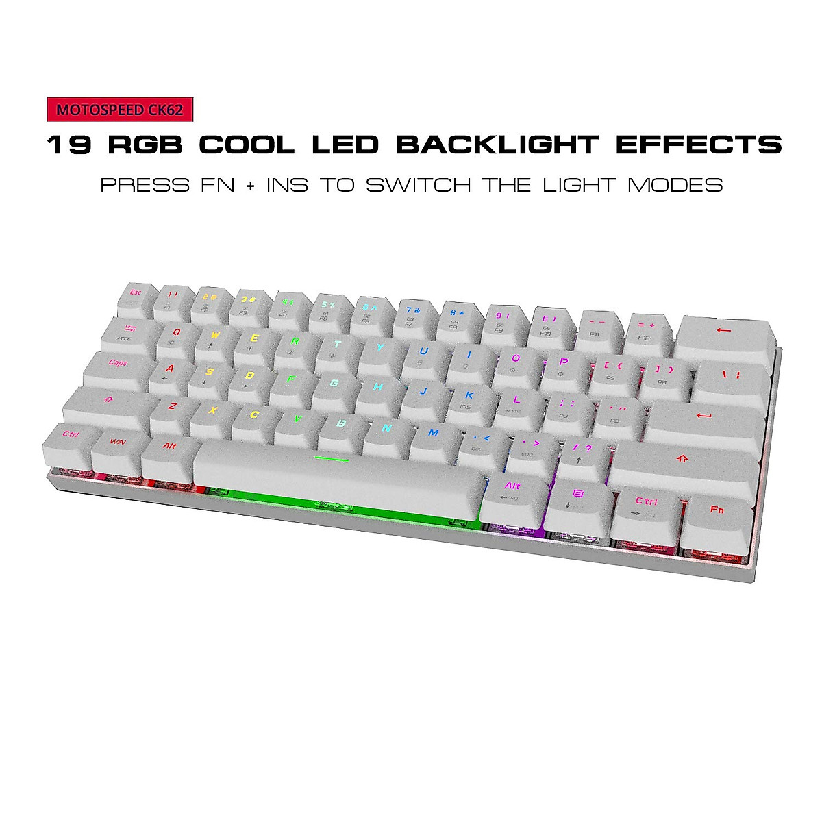 MOTOSPEED 60% Dual-Mode BT5.0/Type-C Mechanical Keyboard, 61 Keys Bluetooth Mechanical Keyboard,Gaming/Office Keyboard for PC/Mac Gamer (Red Switch, White)
