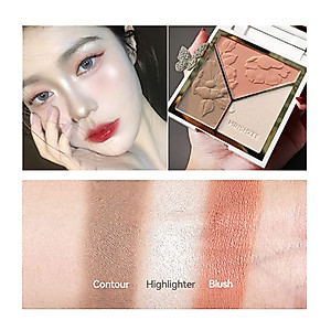 Highlighter & Contour & Blush 3 in 1 Makeup Palette with Brush, Matte Shimmer Glow Illuminator Powder Perfect For Face Highlight,Contour,Bronzer,Shape,Silky Brillliant Compact Make-up