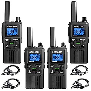 SAMCOM 4 Pack Two Way Radios Long Range Rechargeable Walkie-Talkies for Adults 1250mAh, 2 Way Radios Walkie Talkies with Earpieces Long Distance USB Work Walky Talky NOAA Alert