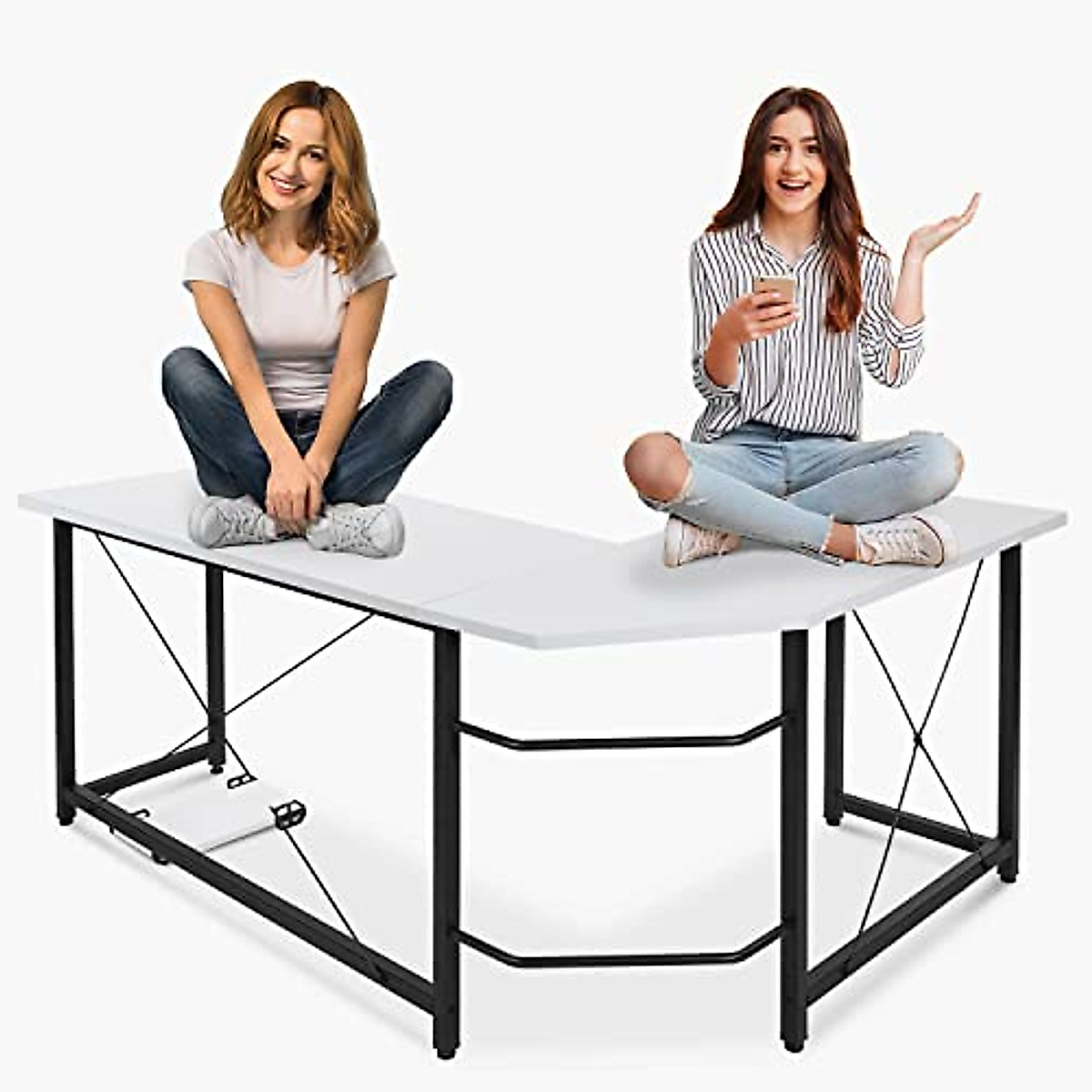 AuAg Modern 66.5‘’ L-Shaped Home Office Desk, Larger Sturdy Computer PC Laptop Table, Corner Gaming Desk, Writing WorkstationDesk, Wooden Desk W/Monitor Stand