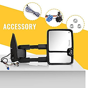 Towing Mirrors Switchback Turn Lights Compatible with 2003-2007 Chevy Silverado GMC Sierra Tow Mirrors with Turn Signal Light Running Lights Power Glass Backup Lamp Heated Pair (Black inside)