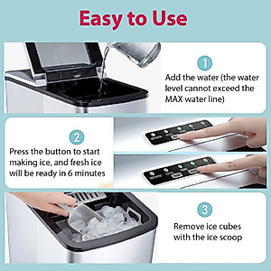VineVoice Ice Maker, Ice Maker Machine Countertop with Ice Scoop & Basket, 26lbs/24h, 9 Ice Cubes Ready in 6 Min, Automatic PortableIce Cube Maker for Home Kitchen Bar Party, Silver