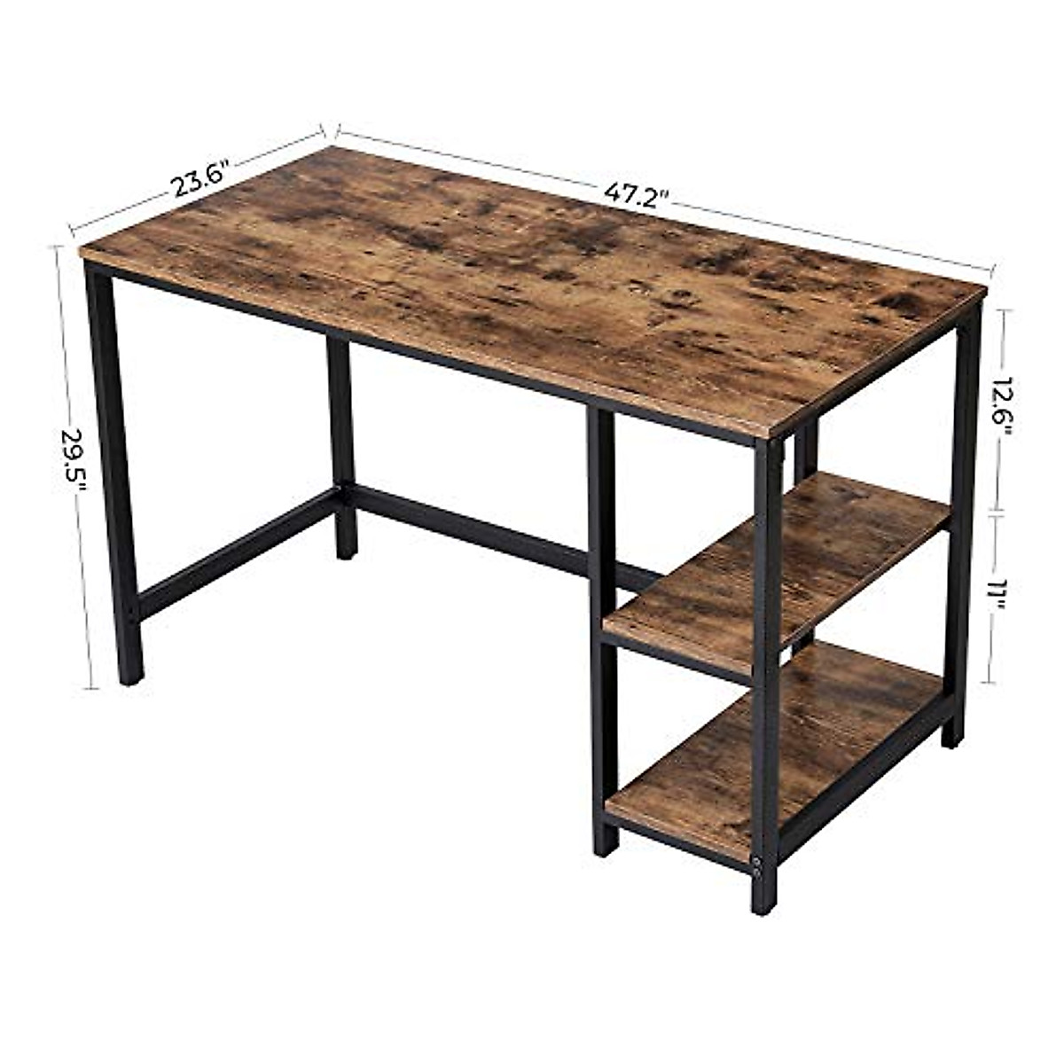 VASAGLE ALINRU Computer Desk, 47.2-Inch Wide Home Office Desk for Study, Writing Desk with 2 Shelves on Left or Right, Steel Frame, Industrial, Rustic Brown and Black ULWD47X