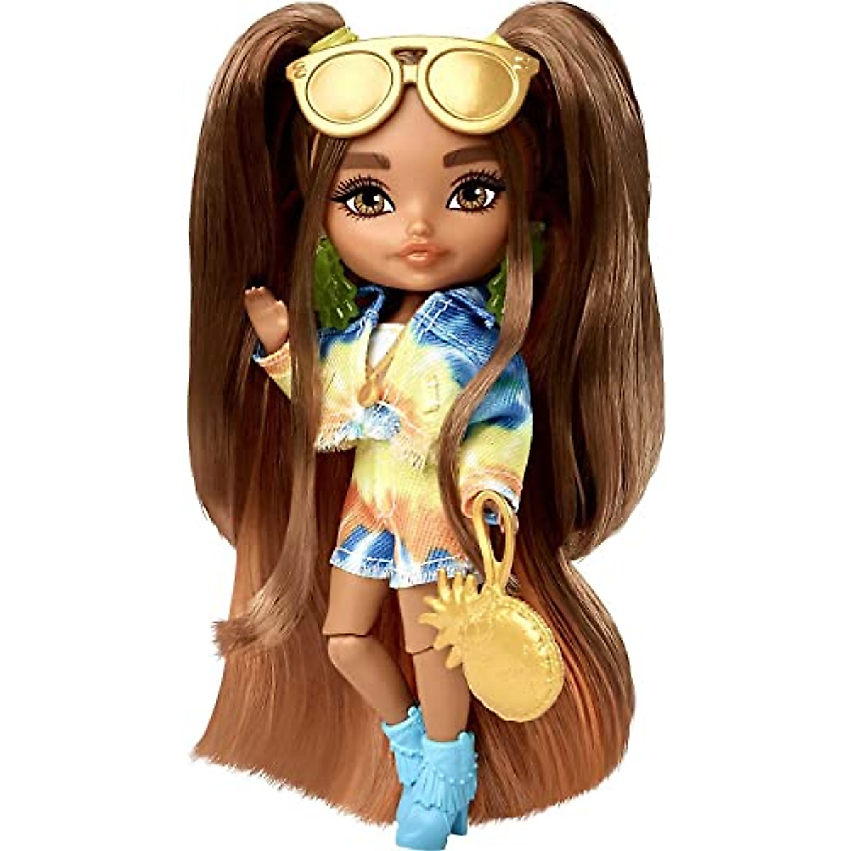 Barbie Extra Minis Doll #5 (5.5 in) Wearing Tie-Dye Jacket & Shorts, with Doll Stand & Accessories Including Sunglasses and Purse, Gift for Kids 3 Years Old & Up​