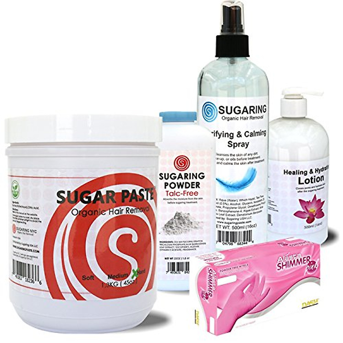 Sugaring Stater Package for Bikini, Brazilian Waxing, Underarms + After Care Package - Powder,Spray,Lotion + 100Pcs of Nitrile Gloves