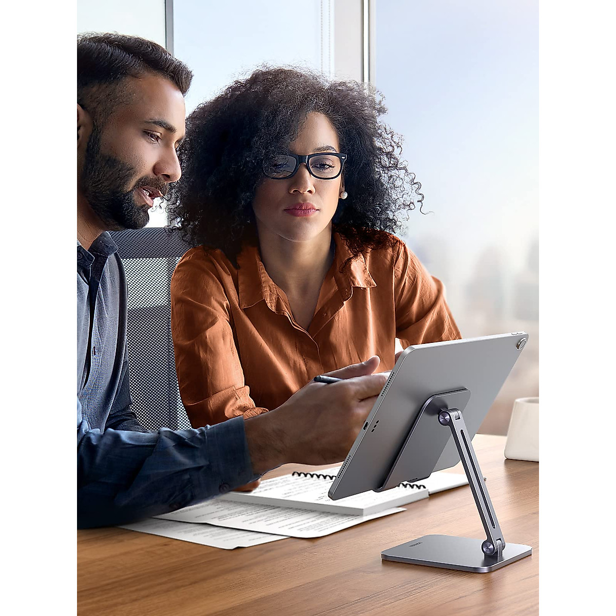 UGREEN Tablet Stand Compatible for iPad Desk Stand Holder Adjustable Aluminum Thicker Base Compatible with iPad Pro Air Mini 13 12.9 11 Inch Home Office Desk Accessories Grey