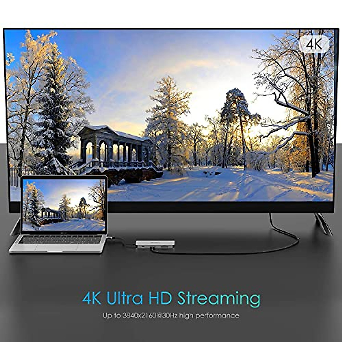 LENTION USB C Hub with 4K HDMI, SD 3.0 Card Reader, Gigabit Ethernet, Charging, USB 3.0/2.0 & Aux Port Compatible MacBook Pro, New Mac Air/Surface, More, Stable Driver Adapter (CB-C69, Silver)