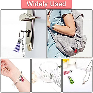 350Pcs Motivational Keychain Accessories Set with 50 Engraved Inspirational Words Charms, 50 Leather Keychain Tassels, 50 Keyring with Chain, 200 Open Jump Rings for Keychain Making, DIY Crafting