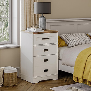 WAMPAT Tall Night Stand Set of 2 Side Table for Bed Room 3 Drawers Dresser for Living Room Office,Set of 2,Antique White