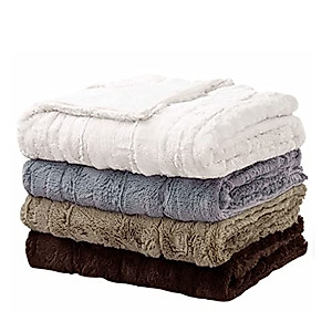 Swift Home® Embossed Faux Fur Throw Blanket & Bedspread - Luxurious Over-Sized Faux Fur Bed Throw Blanket - Full/Queen, 86" x 86", Grey