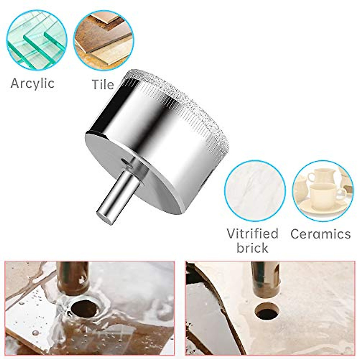 1 Inches Diamond Hole Saw Bit Hollow Core Drill Bits 1/2 Inch Shank Hollow Core Hole Saws Masonry Drilling Tools for Glass Stone Ceramic Porcelain Tiles Marble Quartz Granite Bottles DIY (25mm)