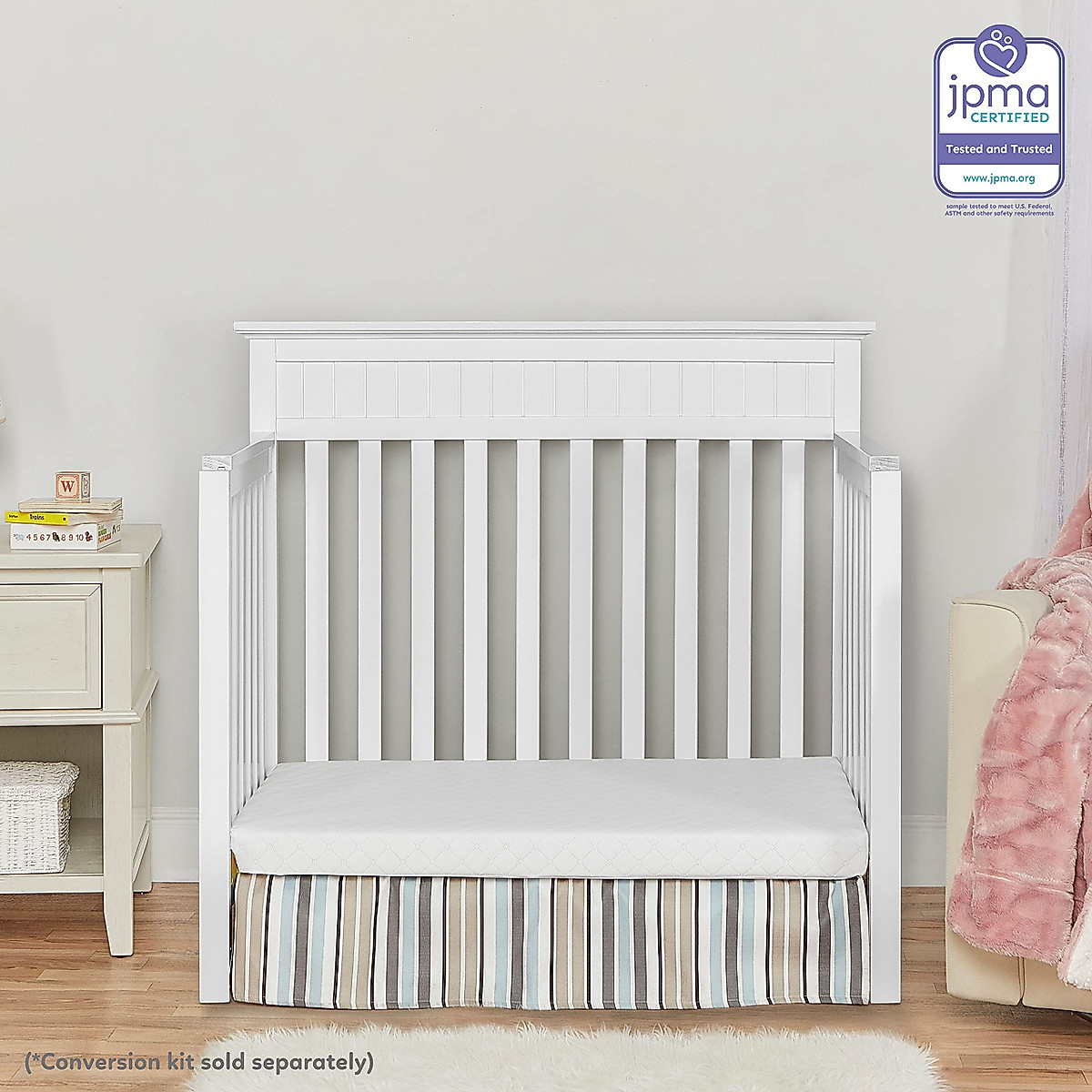 Dream On Me Harbor 4-in-1 Convertible Mini Crib in White, Greenguard Gold Certified