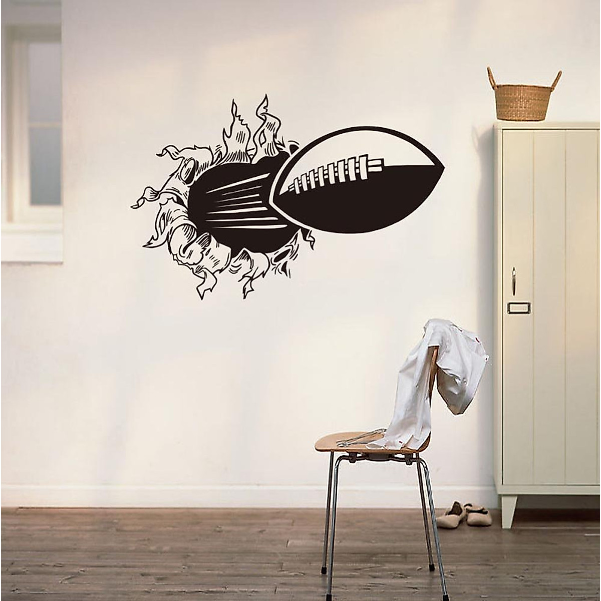 BIBITIME Rugby Break Through Wall Sticker American Football Wall Decals Vinyl Art Mural for Sport Fans Boys Bedroom Living Room