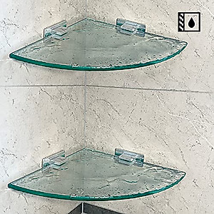 MOGFCT Bathroom Glass Shelf Shower Caddy Shelves with Aluminum Bracket Shampoo Holder Organizer Tempered Triangle Glass 8MM Extra Thick 2 Pack Wall