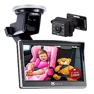 Funle Baby Car Camera for Backseat with Camera Rear Facing Car Seat Wireless Baby Car Mirror 5'' AHD1080P Infant Monitor with IR Night Vision
