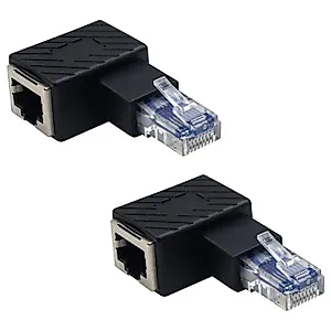 Duttek Ethernet Adapter 90 Degree, Right Angled RJ45 Male to Female Ethernet Extender Adapter, Cat5e/Cat6 RJ45 Ethernet, for Modem, Router, PC, Network Printer, Laptop, LAN, Switch, etc 2 Pack
