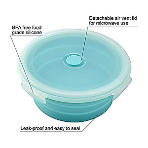ULEE Silicone Collapsible Food Storage Containers,Set of 4 Round Folding Silicone Lunch Box,Microwave and Freezer Safe (Blue, Round)