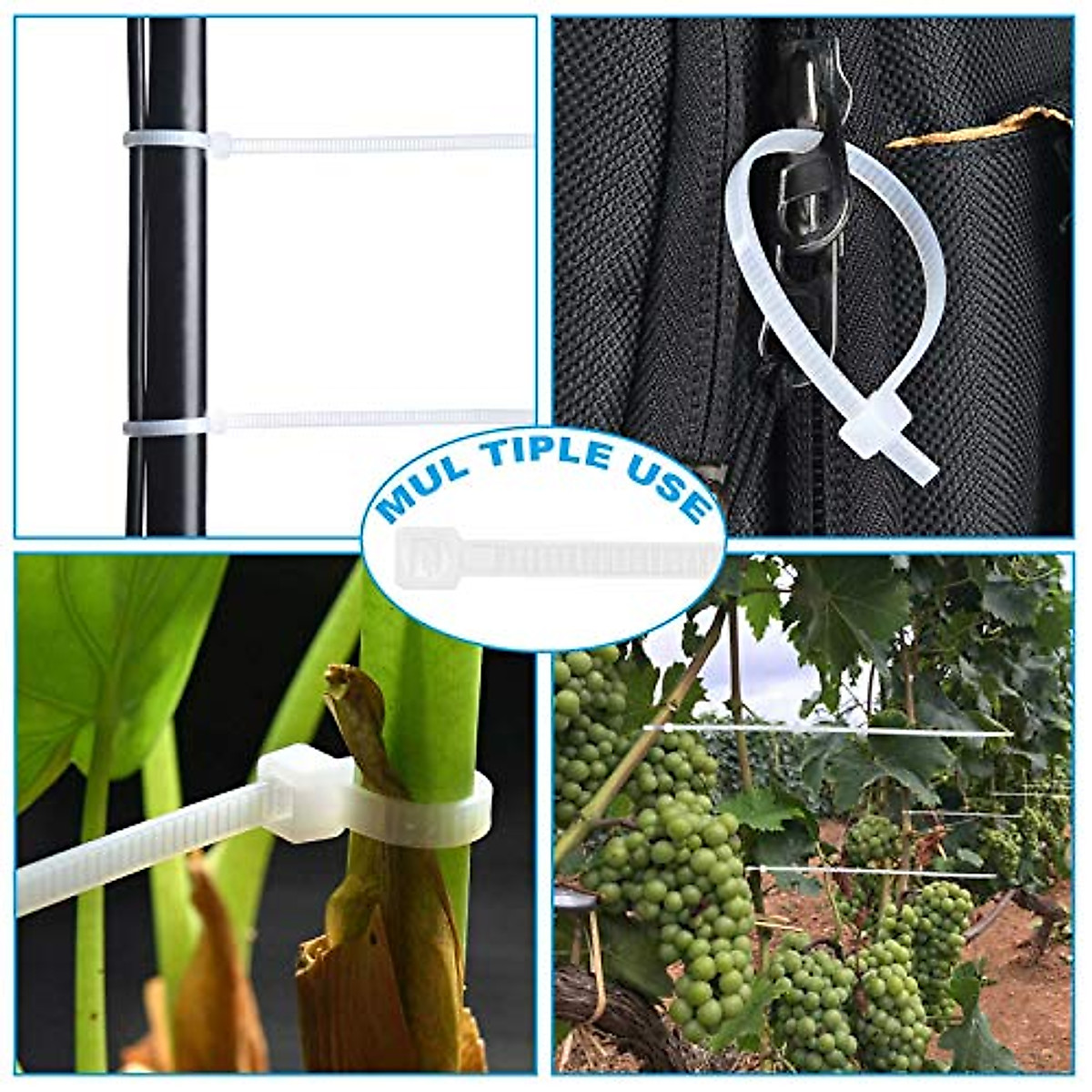 Hmrope 100pcs Cable Zip Ties White Heavy Duty 12 Inch, Premium Plastic Wire Ties Clear with 50 Pounds Tensile Strength, Self-Locking Nylon White Zip Ties for Indoor and Outdoor