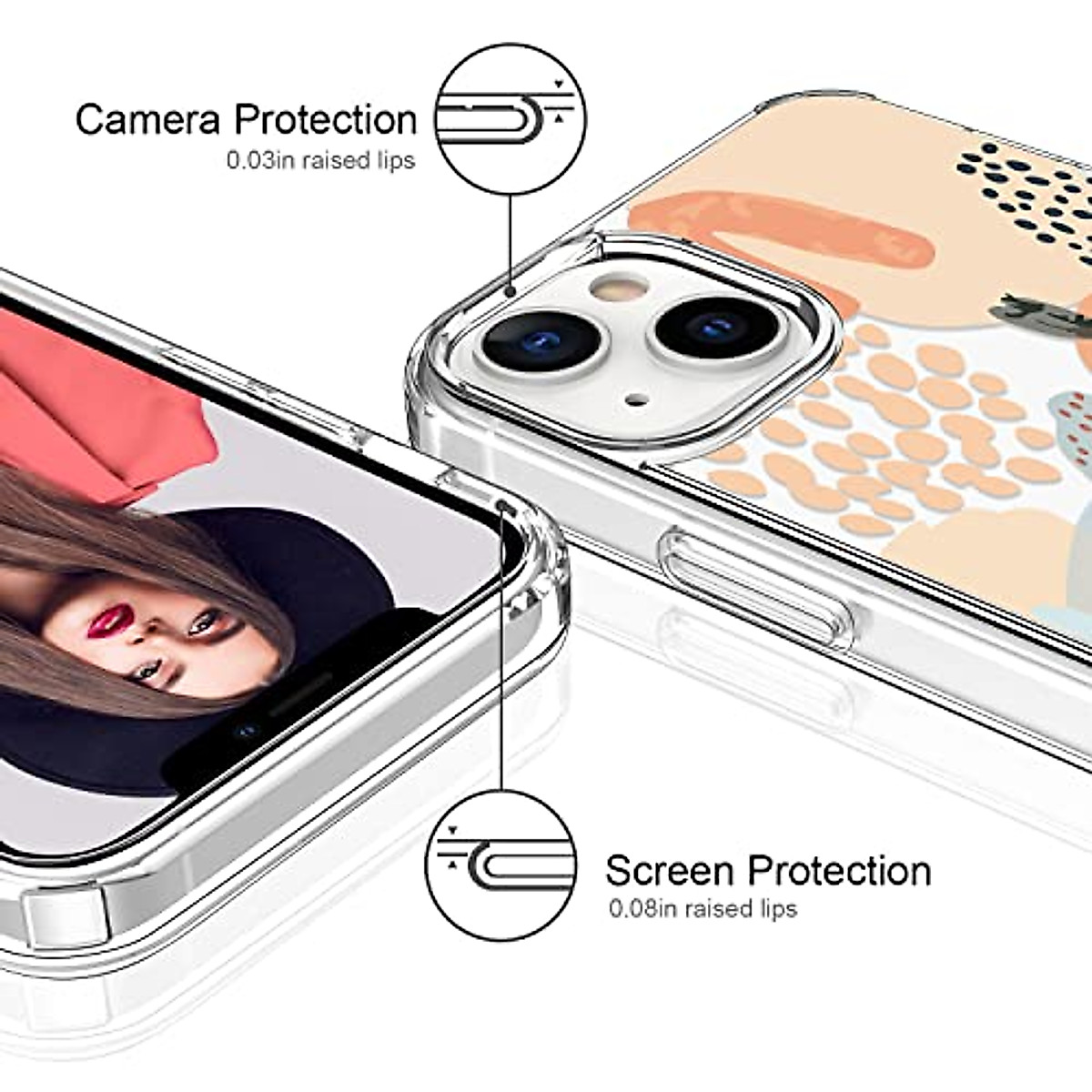 ICEDIO Phone Case for iPhone 14,Hybrid iPhone 14 Case with TPU Bumpers,Back Phone Cover,Raised Bezels,Drop Tested Clear iPhone Case with Screen Protector Multi-Colored Painting Cactus