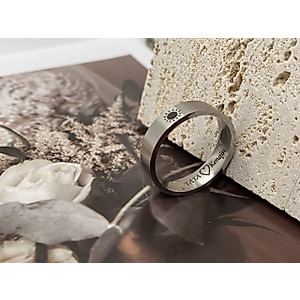 Personalized Matching Rings for Couples Sun and Moon Rings Heart Promise Couple Ring Customized Black Engagement Wedding Ring Band Sets Valentine's Day Jewelry Christmas Gift (Custom Silver Couples Sun and Moon Rings)