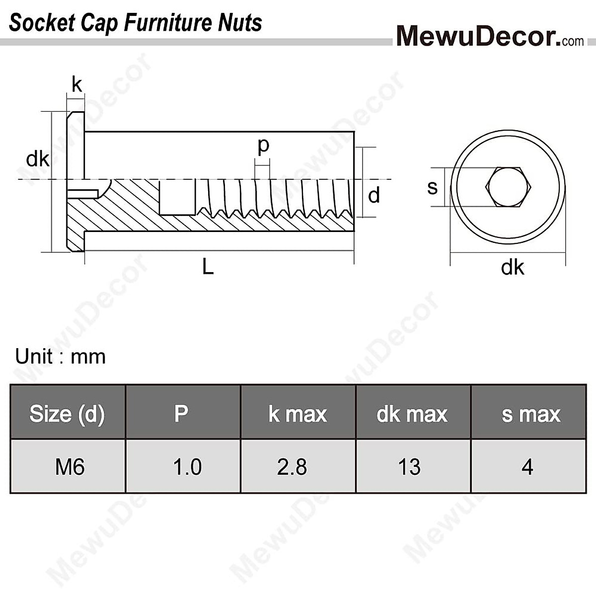 M6 x 35mm Socket Cap Furniture Bolts with Barrel Nuts for Furniture Cots Beds Crib and Chairs, Stainless Steel 18-8 (304), 10 Pairs