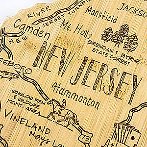 Totally Bamboo Destination New Jersey State Shaped Serving and Cutting Board, Includes Hang Tie for Wall Display