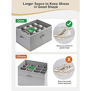 Large Shoe Organizer for Closet (L22in x W17in x H13in)- Adjustable Shoe Storage Bins, Fits 12 Pairs Different Sized Shoes, Foldable Shoe Box Storage Containers with Clear Cover-Shoes Holder, Gray